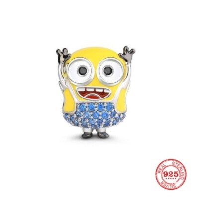 Genuine 925 Sterling Silver Fashion Charm CRYSTAL MINION 14mm x 11mm x ...