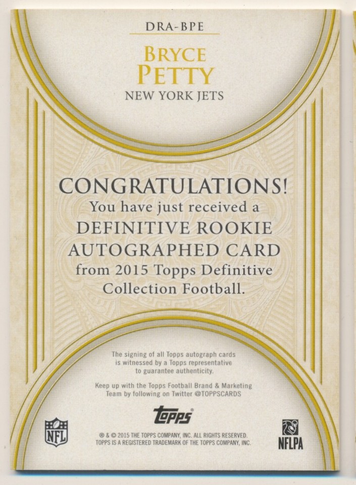 2015 Topps Definitive Collection Rookie Autographs #DRABPE Bryce Petty ...