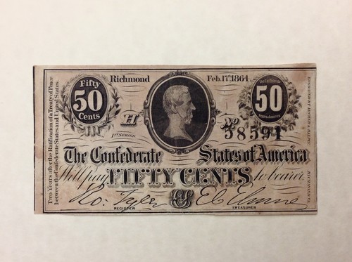 ~1864 50 Cents Confederate States of America - Jefferson Davis - Civil ...
