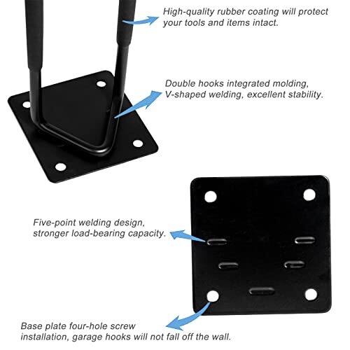 2 Pack 12 Inch Heavy Duty Garage Hooks Wall Mount Folding Chair Ladder ...