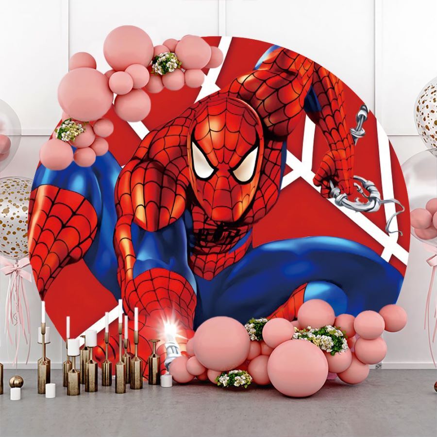Round Superhero Spiderman Backdrop Photo Background Kids Birthday Party ...