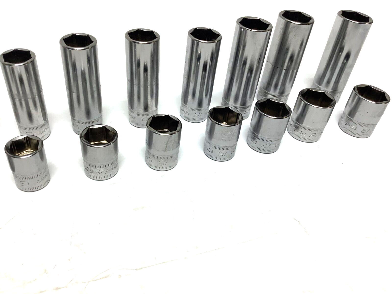 New Snap-on 3/8" Drive 6-point METRIC Shallow Deep Chrome Socket Set ...