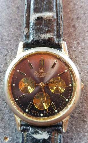RICARDO QUARTZ MULTI DIAL WRISTWATCH WITH BLACK LEATHER STRAP -WORKING ...