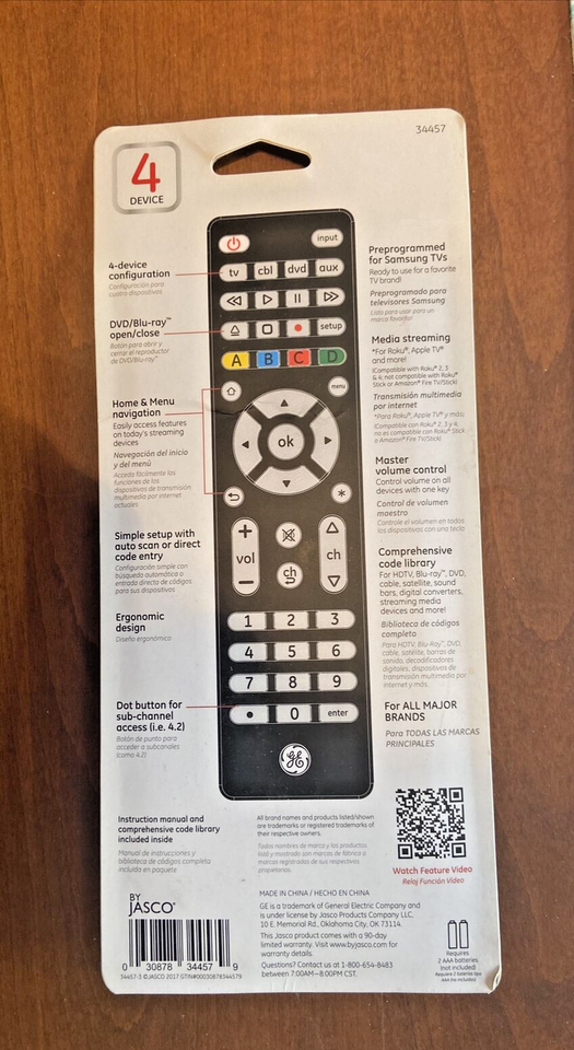Universal Remote GE Pro - 4 Device - for ALL Major Brands - Designer ...
