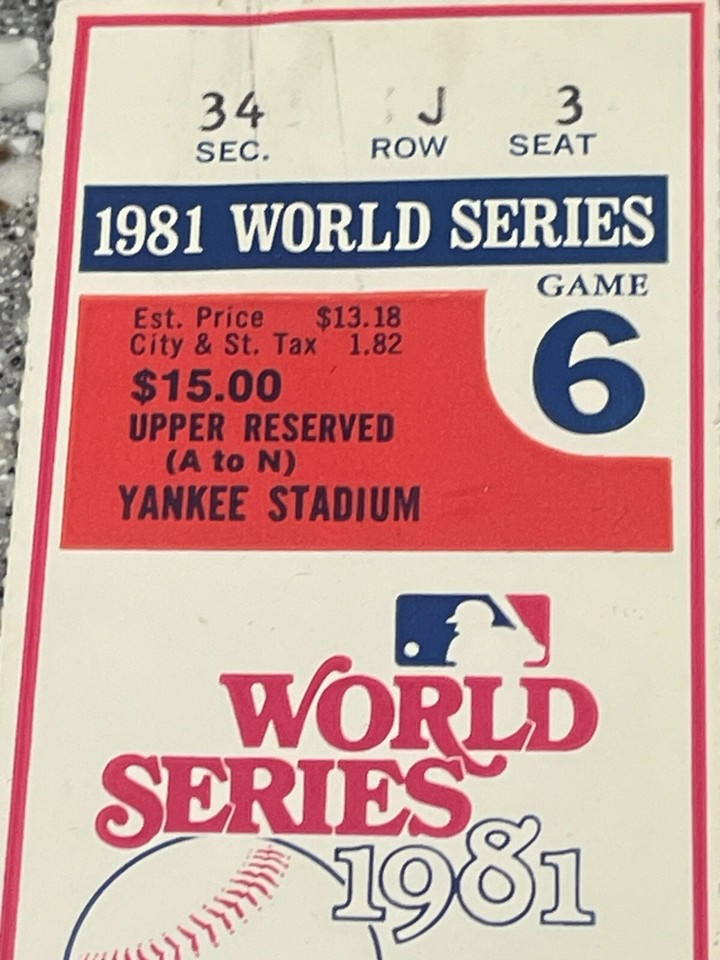 1981 World Series Game 6 Ticket Stub Dodgers @ Yankees Dodgers win ...
