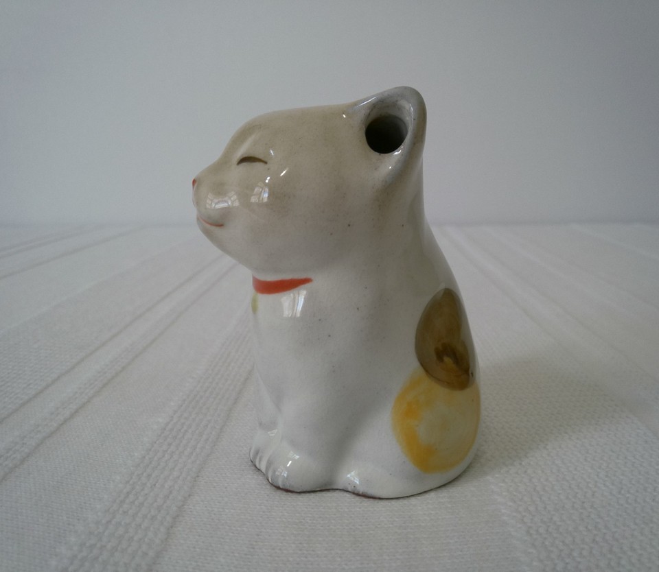 SHOYEIDO JAPAN 3.5" porcelain pottery figurine CAT INCENSE BURNER ...