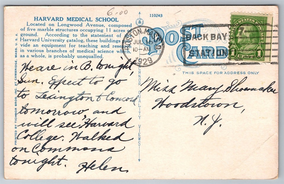Postcard Harvard Medical School Boston MA B324 | eBay