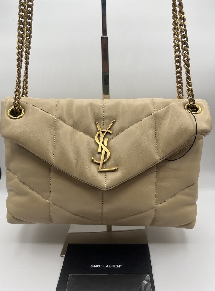 Stunning! YSL Yves Saint Laurent Small Lou Puffer Bag, NWT 577476 Beige ...