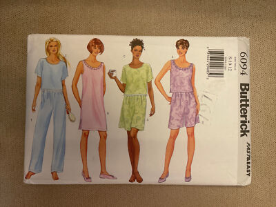 Butterick 6094 Pattern Top Shorts Pants Nightshirt 8 10 12 Miss Uncut ...