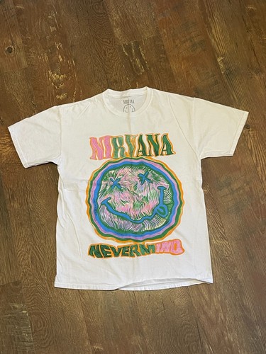 Nirvana Nevermind Smiley Face Logo Shirt Size Small White Grunge Kurt ...