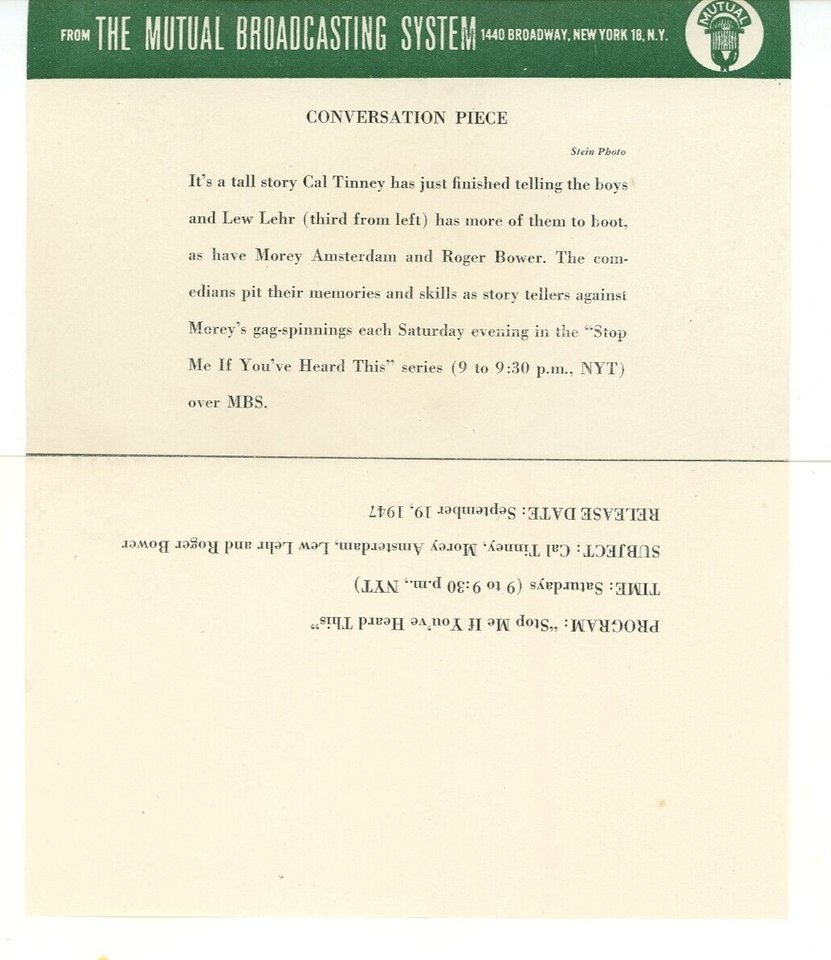 Vintage 8x10 Photo Comedians Morey Amsterdam Roger Bower Lew Lehr Cal ...
