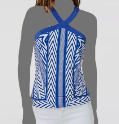 Inc Women's Blue Printed Cross Over Halter Sleeveless Top Size M | eBay