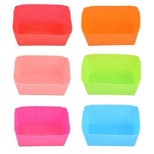 6PCS Silicone Rectangle Cake Mould Soft Muffin Cupcake Liner Bake Cup ...