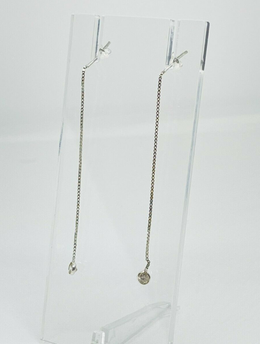 Gorgeous Sparkling Long Drop Chain White Stone Stud E… - Gem