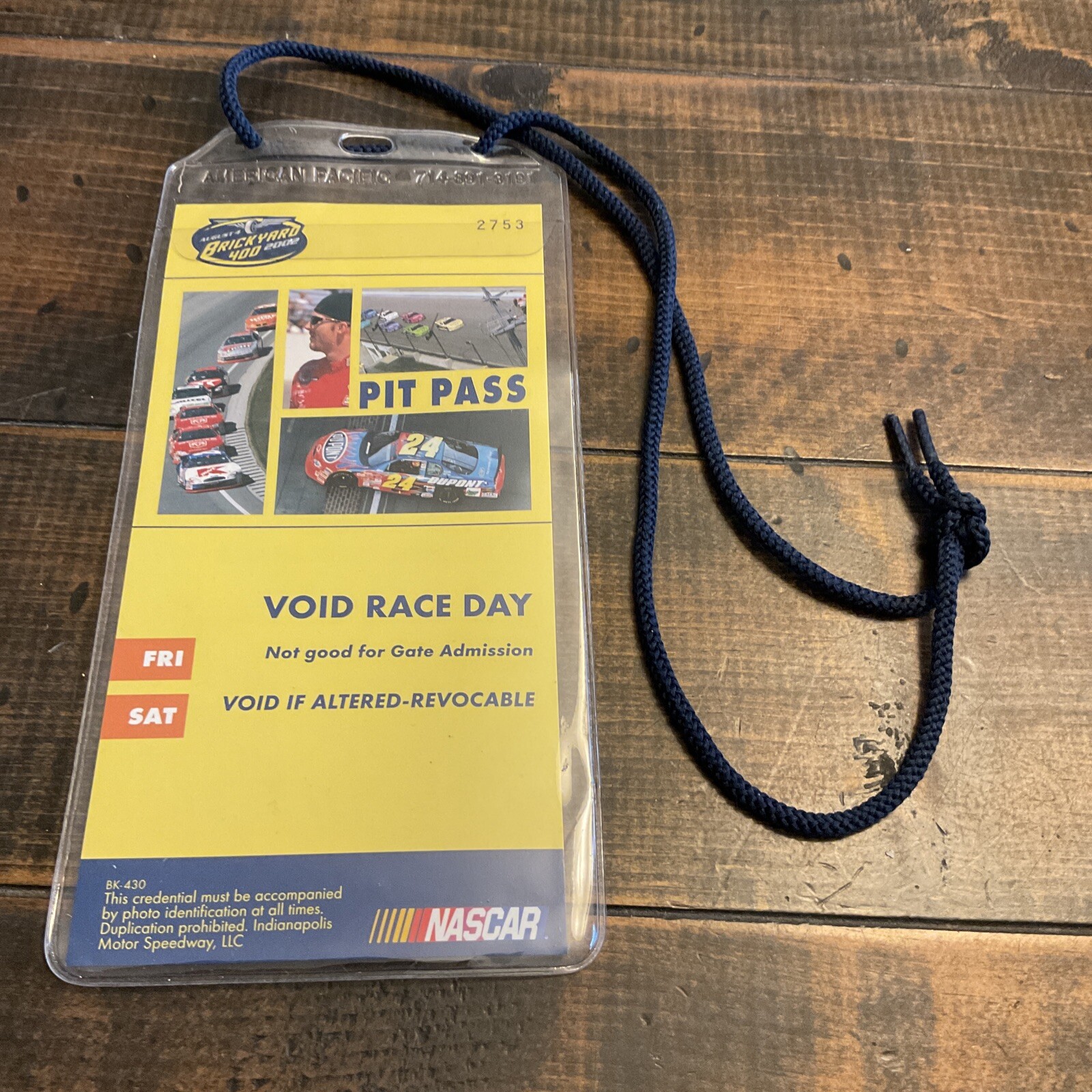 INDY Nascar 2002 Brickyard 400 Pit Pass 8/4/02 Bill Elliott wins IMS ...