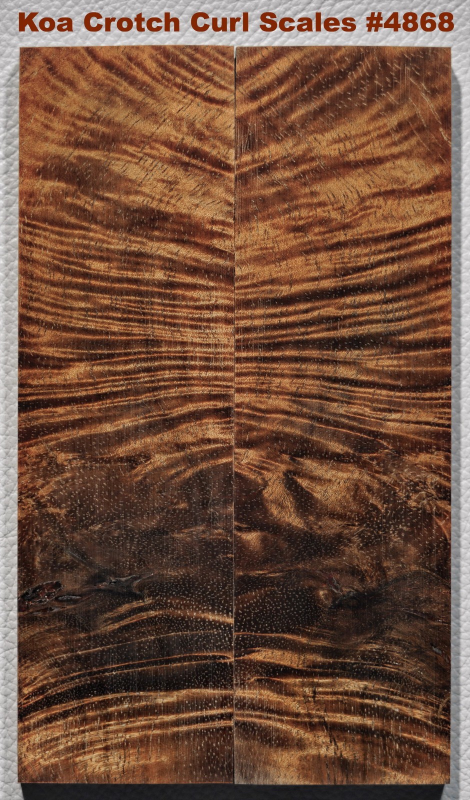 Beautiful Stabilized Koa Crotch Curl scales #4868, 5 11/16 x 1 11/16 x ...