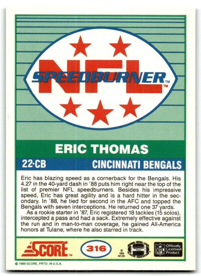 1989 Score Eric Thomas Rookie Cincinnati Bengals #316 | eBay