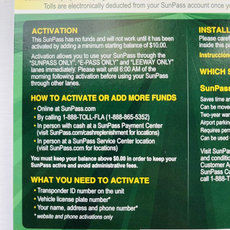 SunPass Mini Sticker Transponder Pre-Paid Toll Program Florida Georgia ...