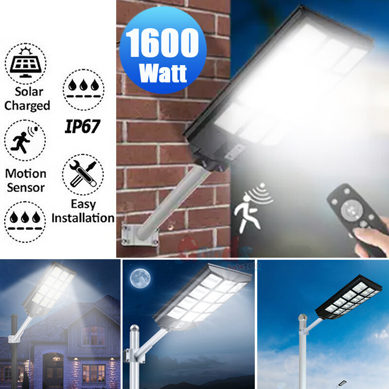 1600W LED Street Light Solar Power with Pole Remote Control Sensor ...