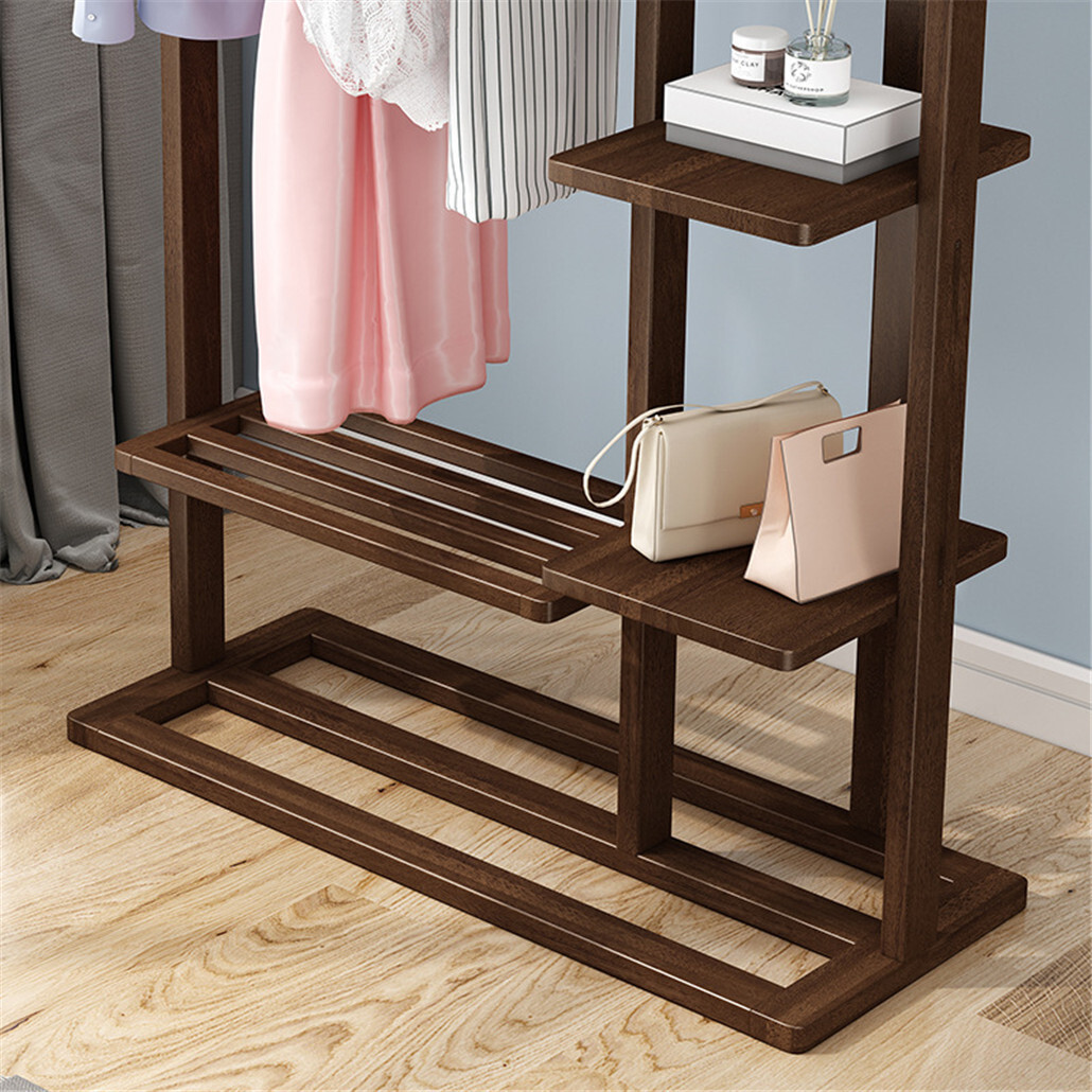 Strong Thick Wooden Clothing Rack Garment Rack with Hanging Rod＆6 ...