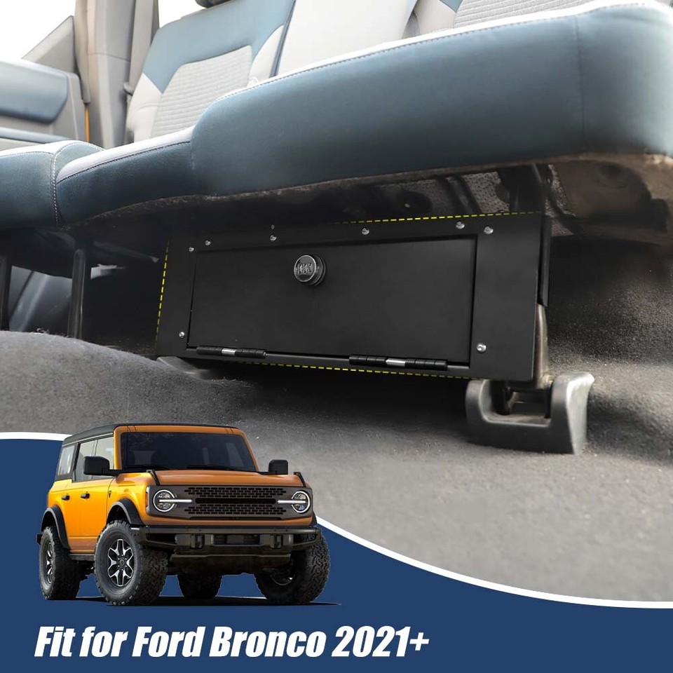 Rear Under SEAT Consol Safe Black Gun Box Organizer For Ford Bronco 4 ...