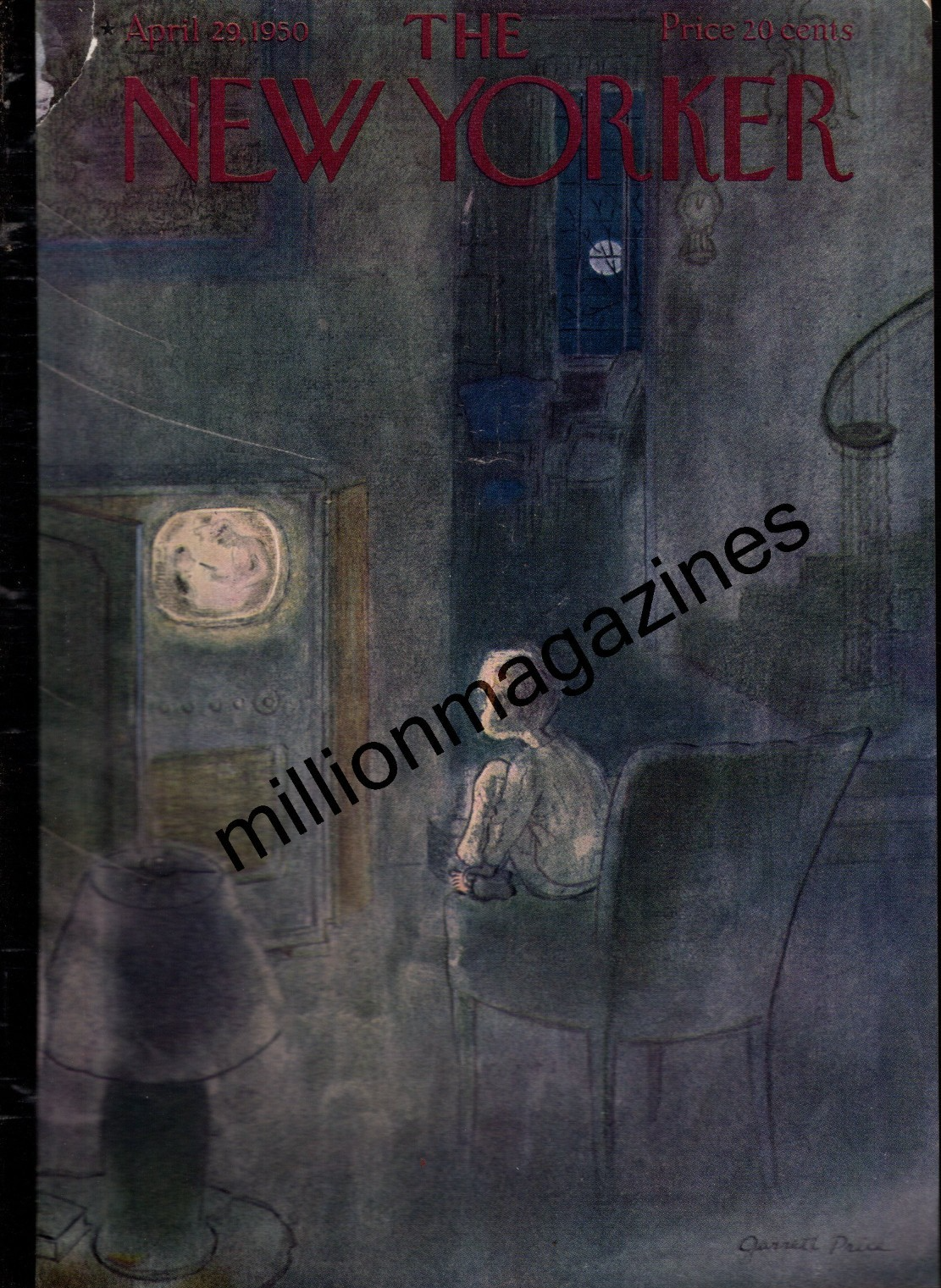 1950 New Yorker April 29 - TV past his bedtime - Garrett Price | eBay