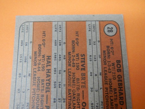 1972 Topps Baseball Bob Gebhard / Steve Brye / Hal Haydel Twins #28 (1 ...