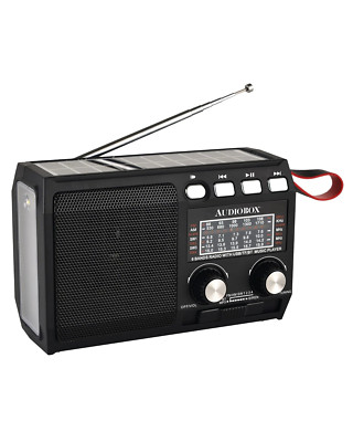 Audiobox RX-120BT Solar Powered 6-Band Radio w/Hand Crank & Flashlight ...