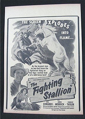 1950 The Fighting Stallion Old Movie Poster Broadside Bill Edwards ...