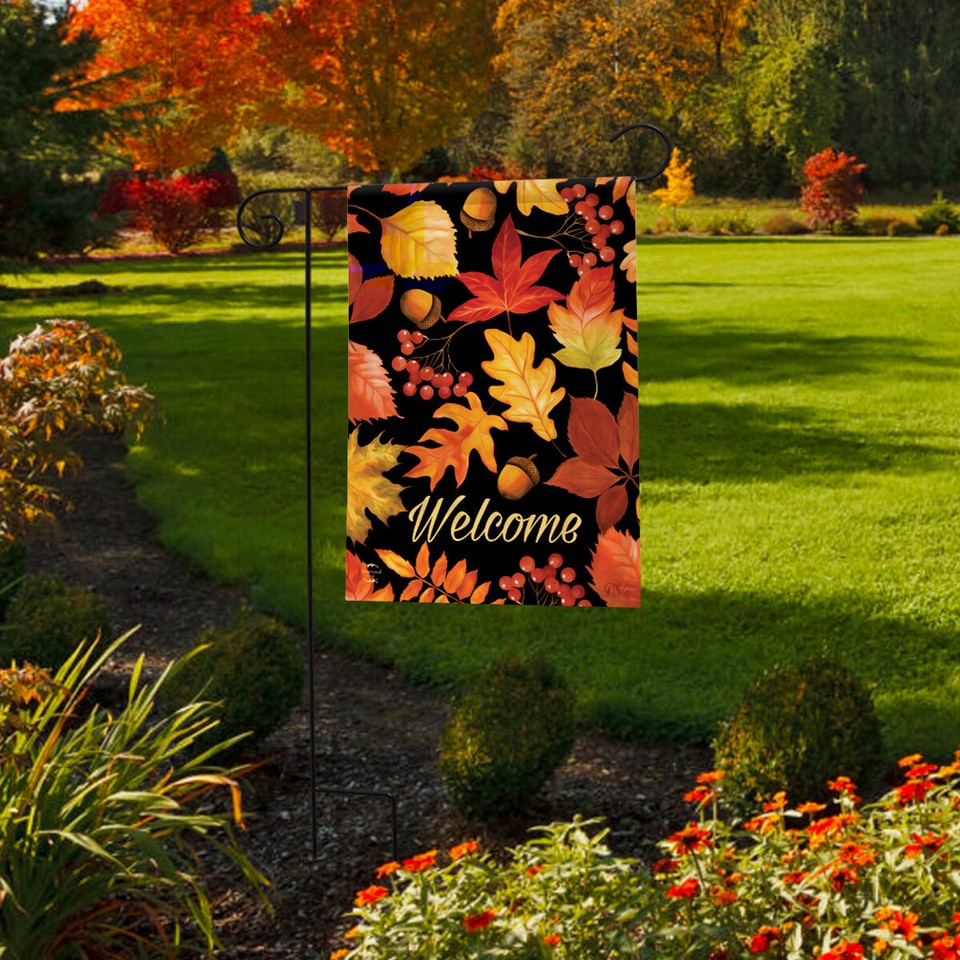 Fall Leaves Welcome Garden Flag Autumn Acorns 12.5" x 18" Briarwood ...