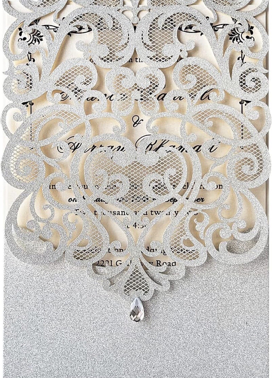 5.1 x 7.3 Inch 50PCS Silver Glitter Wedding Invitation Cards with ...