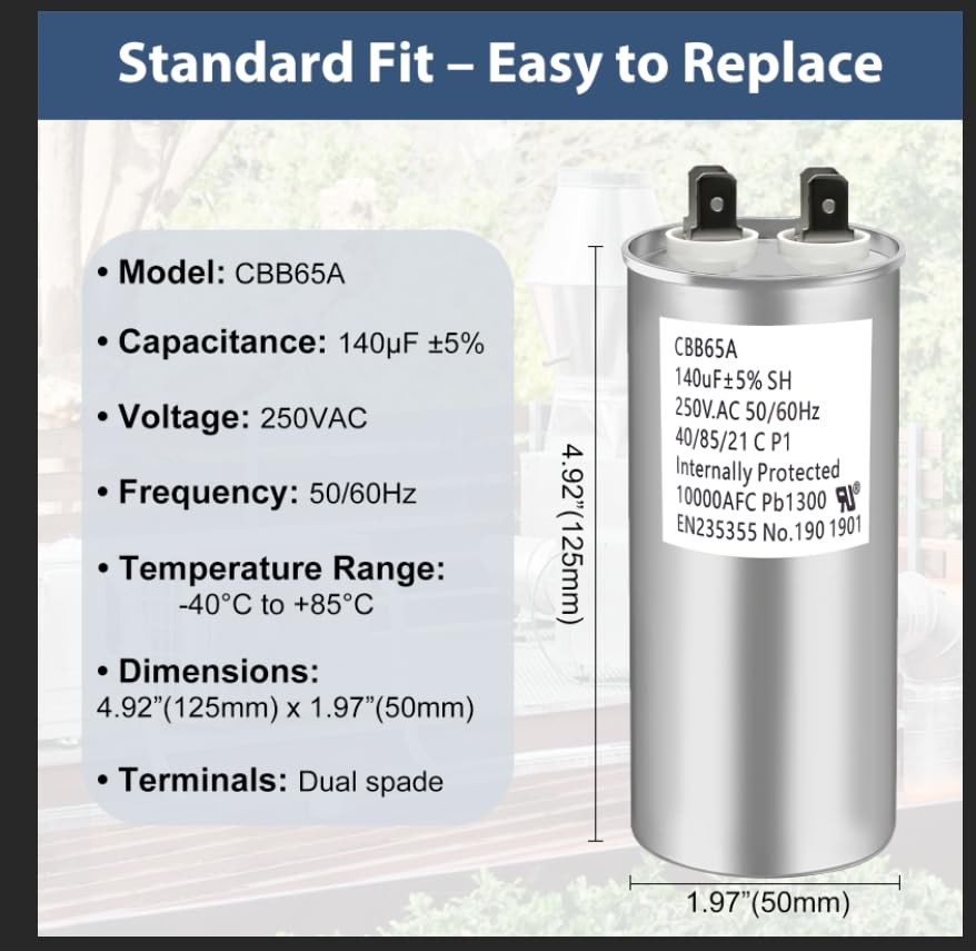 CBB65A Run Capacitor 250VAC 250V AC 140uF 140MFD 140 uF 40/85/21 C P1 ...