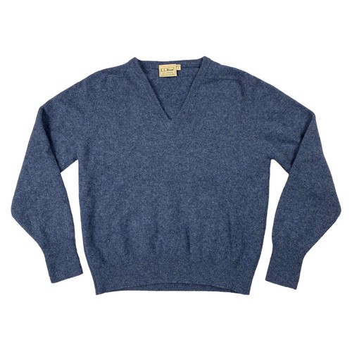 LL BEAN VINTAGE 100% LAMBSWOOL V NECK SWEATER LARGE L BLUE SCOTLAND SEE ...