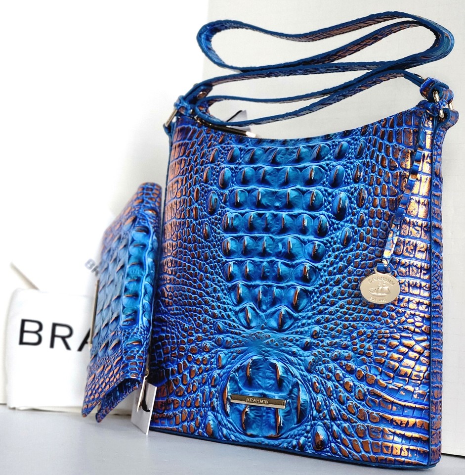 🌹 Brahmin Katie Crossbody Deep Azure Leather Messenger Bag + Bi-fold ...