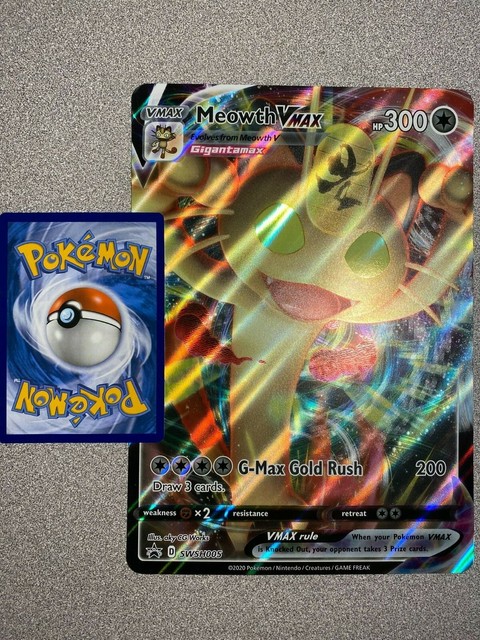 Pokémon TCG Meowth VMAX Oversized Promos SWSH005 Holo Promo for sale ...
