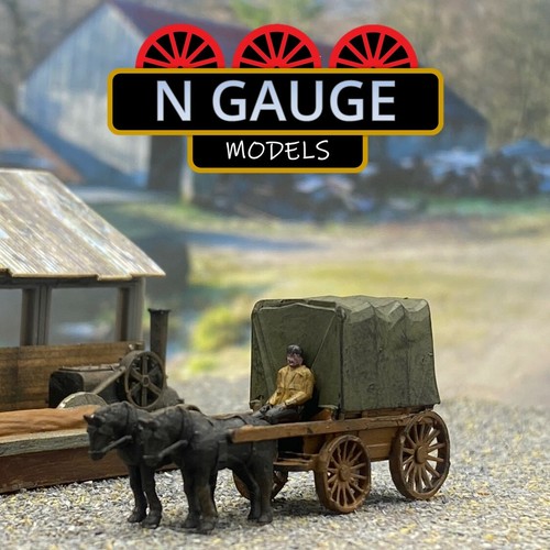 PAINTED - N Scale Gauge Horse & Cart 1:148 (Carriage Haulage Wagon 1: ...