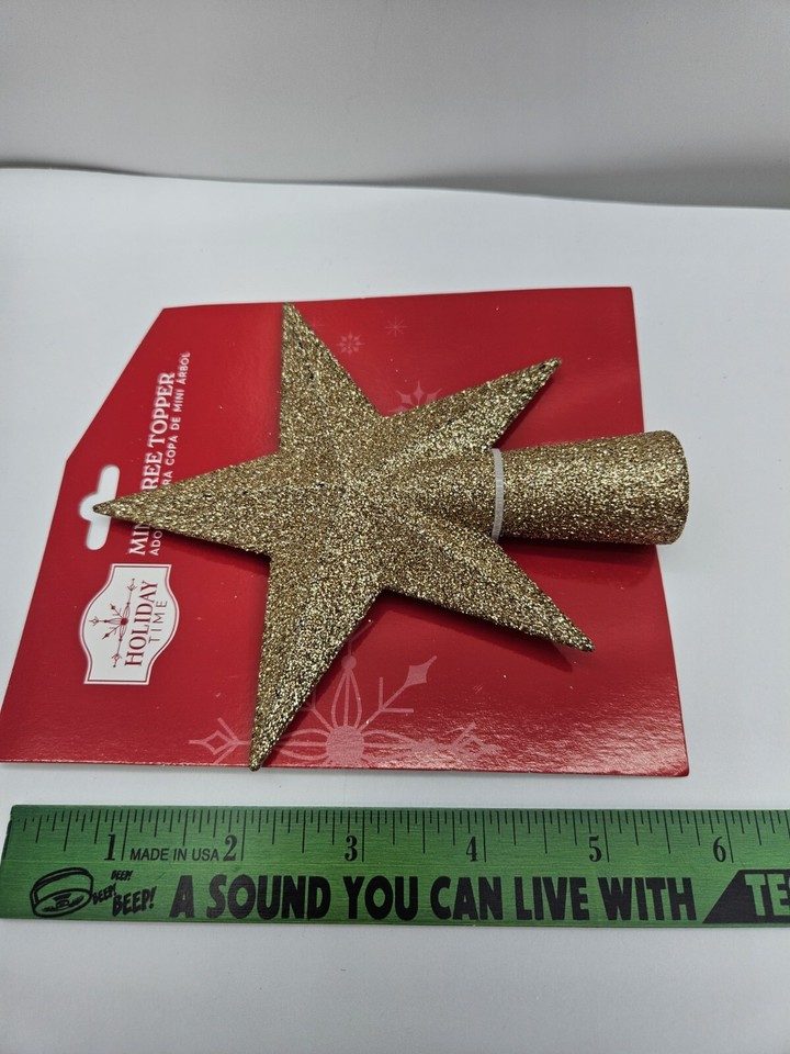 Holiday Time Mini Tree Topper Gold Star Glitter 5" Christmas | eBay