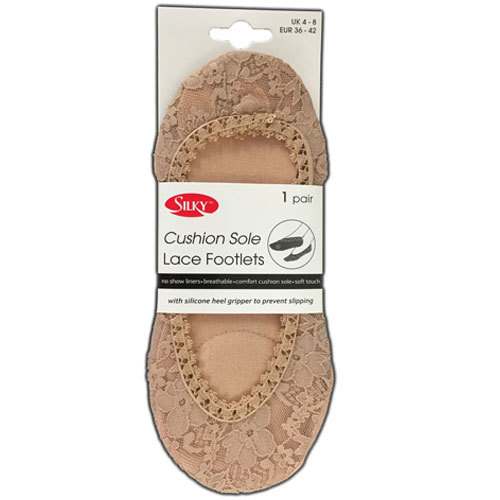 Ladies Silky Lace Footlets with cushion sole in Natural - 2 pairs | eBay
