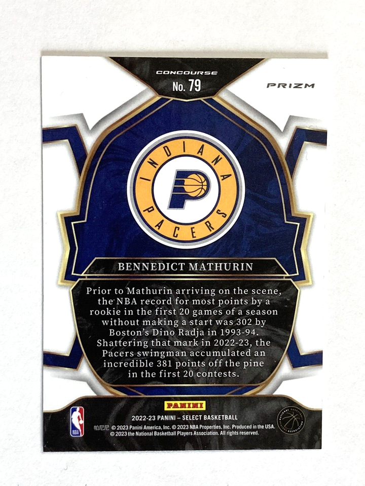 2022-23 Select Benedict Mathurin Green White Purple Concourse Prizm ...