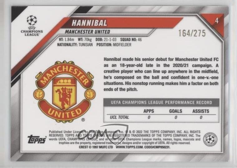 2021 Chrome UCL Silver Mini-Diamond Refractor /275 Hannibal Mejbri #4 ...