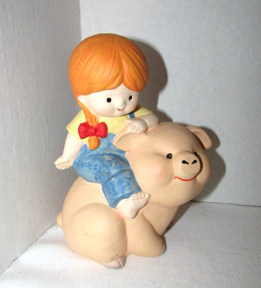 VINTAGE PIGGY BANK GIRL RIDING PIG 6 1/4" TALL | eBay