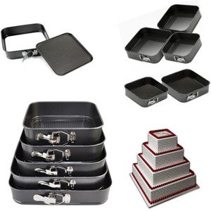 5PC SQUARE CAKE TINS NON STICK BAKING SET OF 5 BAKE TRAYS 5 TIER ...