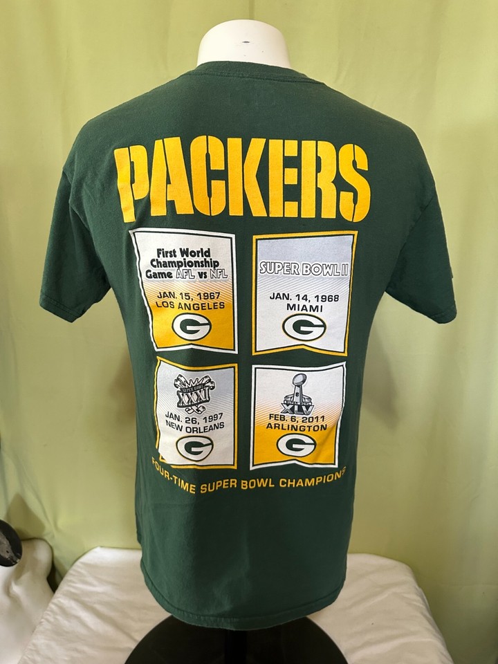 Green Bay Packers Four Time Superbowl Champions Men's Green T Shirt ...