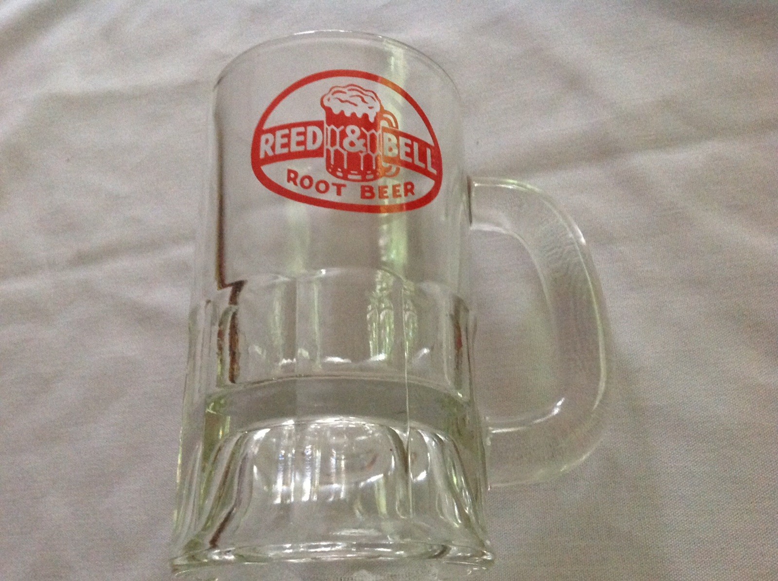 VINTAGE REED & BELL ROOT BEER SODA RED ONE SIDE LOGO HEAVY GLASS MUG 5. ...