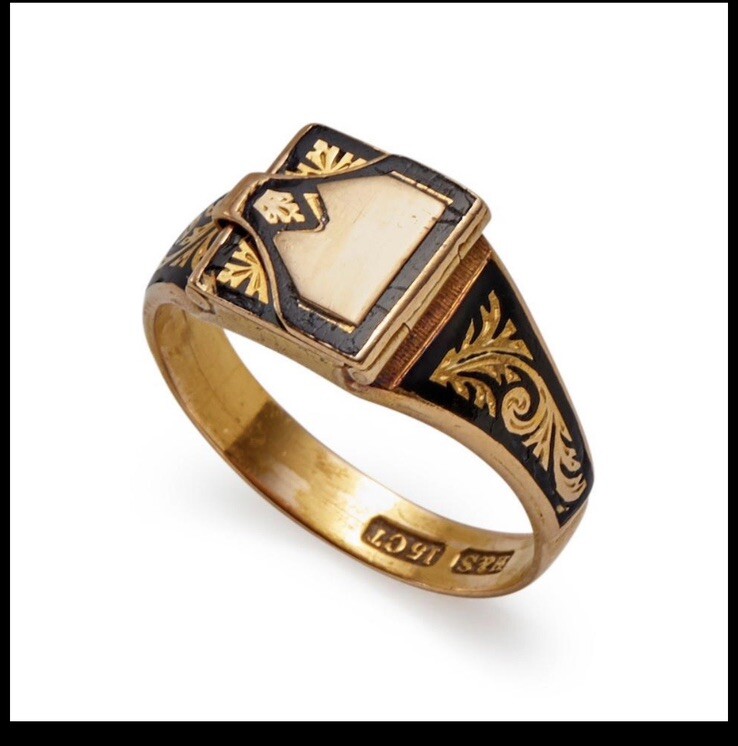 Victorian 15k Gold & Enamel Compartment / Poison Ring - Gem