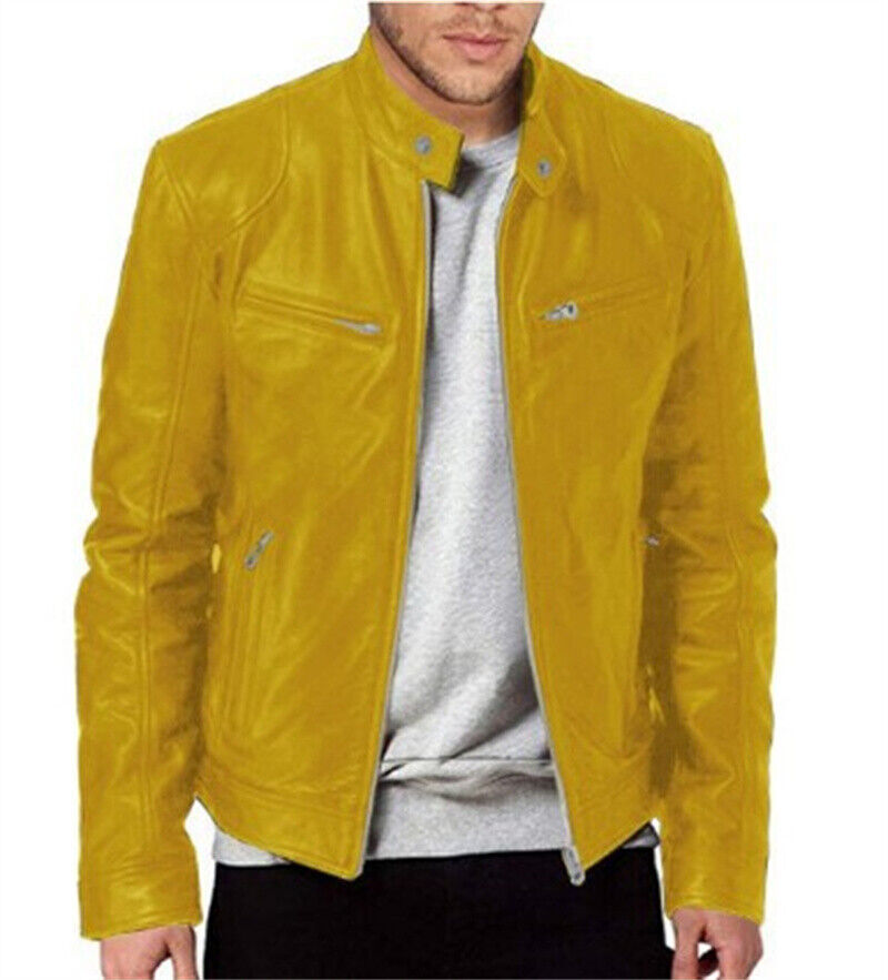 UK Mens Vintage Jacket Cafe Racer Basic Coats Casual Real Biker Outwear ...