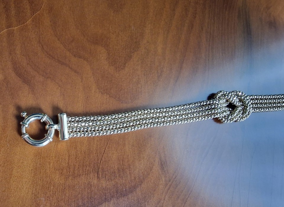 9ct Gold 4 Strand Popcorn Link With Centre Knot Design Bracelet | eBay UK