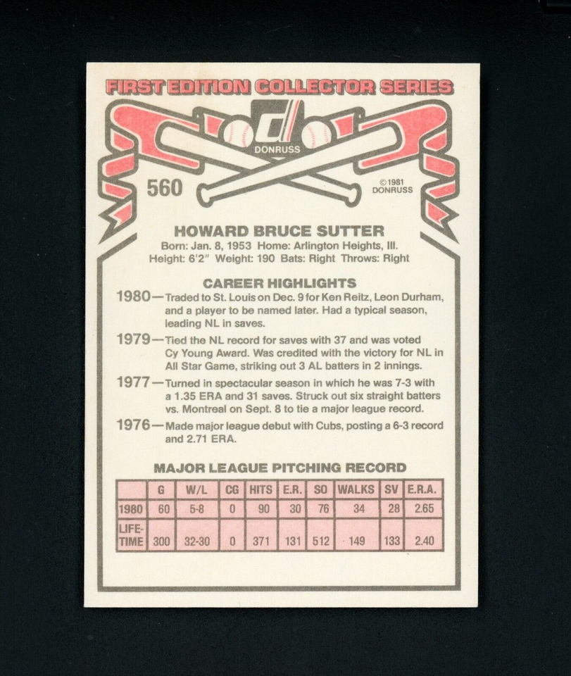 Bruce Sutter 1981 Donruss (HOF) Chicago Cubs #560 MINT | eBay