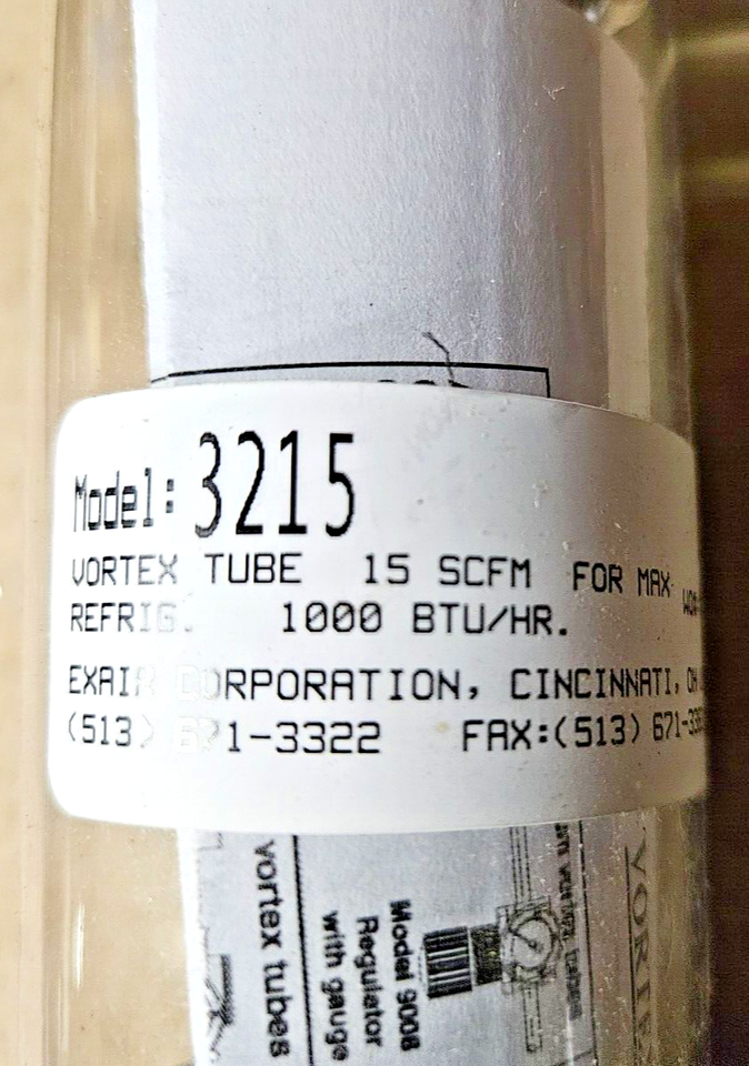 EXAIR 3215 Vortex Tube 15 SCFM with optional X032696 Cooling Kit New ...