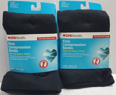 2PK CVS Black Firm Compression Over the Calf Length Unisex Socks Size L ...
